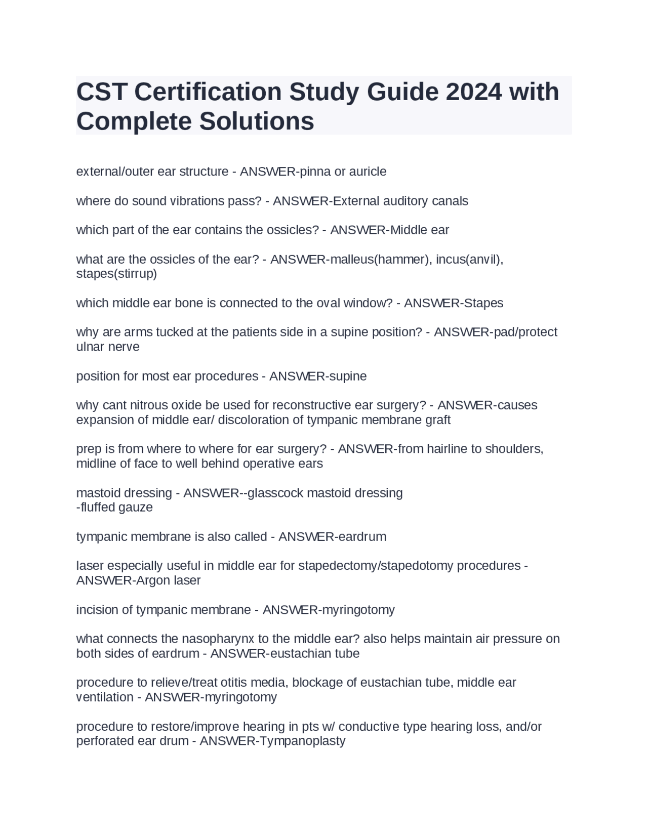 CST Certification Study Guide 2024 with Complete Solutions | Exams ...