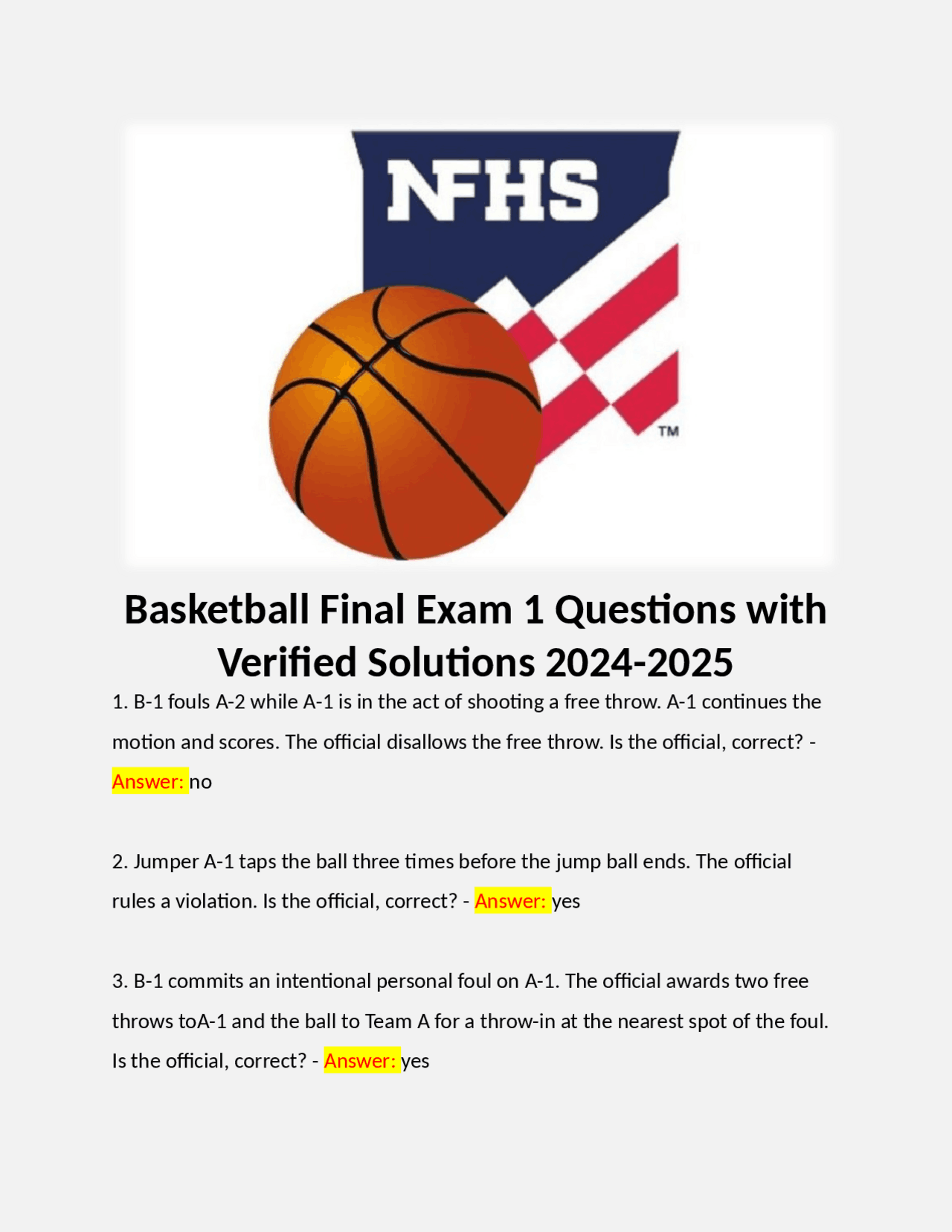 Basketball Final Exam 1 | Exams Psychology of Games | Docsity