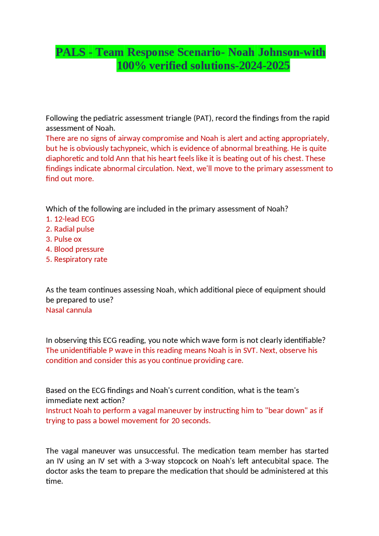 PALS - Team Response Scenario- Noah Johnson-with 100% verified ...