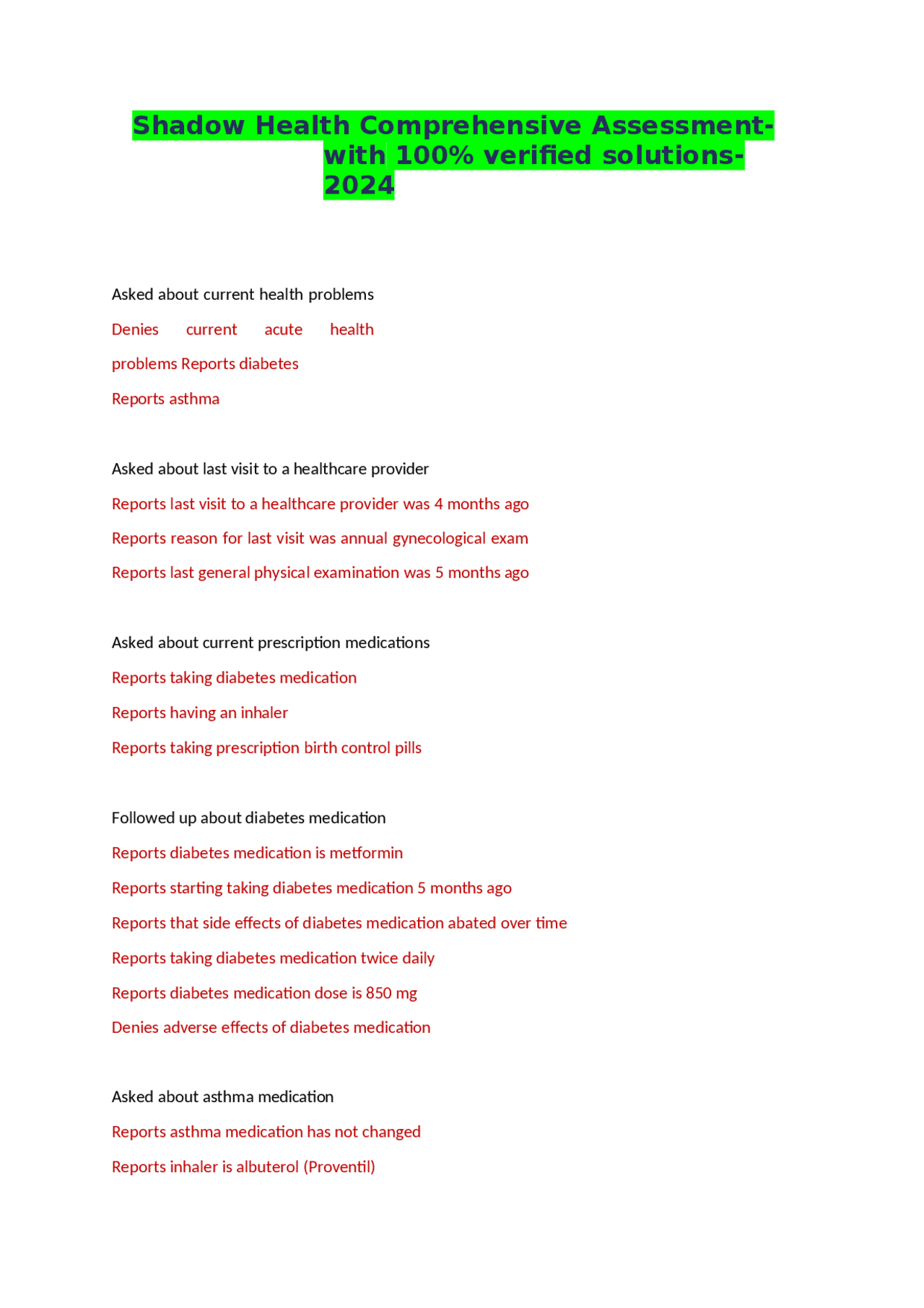 Shadow Health Comprehensive Assessment-with 100% verified solutions ...