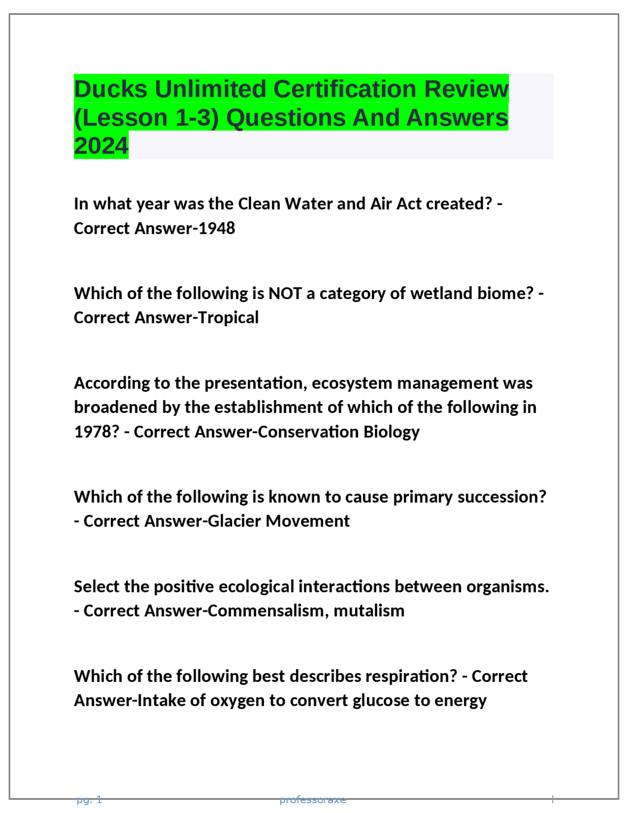 Ducks Unlimited Certification Review: Lesson 1-3 Questions and Answers ...