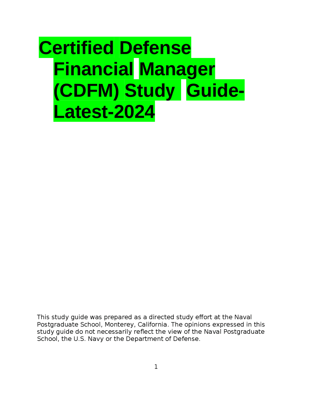 Certified Defense Financial Manager (CDFM) Study Guide-Latest-2024.docx ...