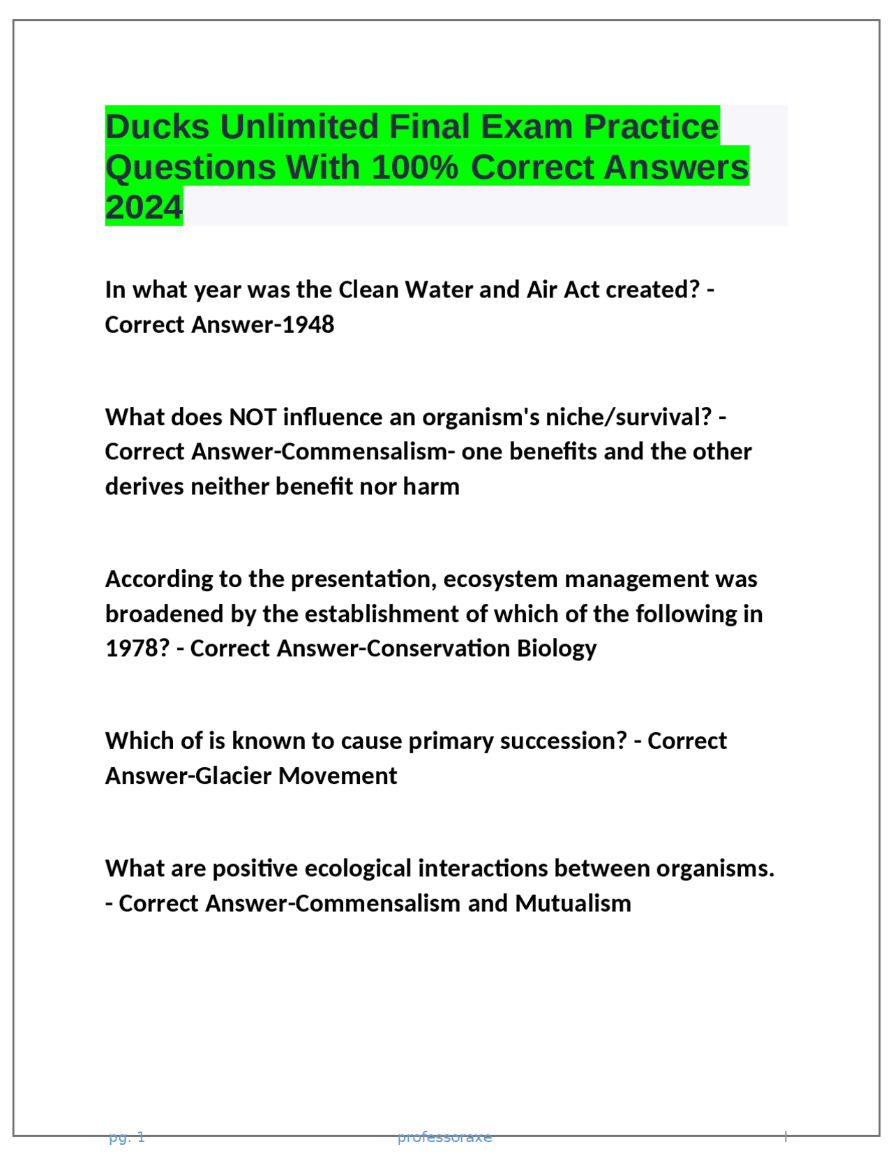 Ducks Unlimited Final Exam Practice Questions With 100% Correct Answers ...