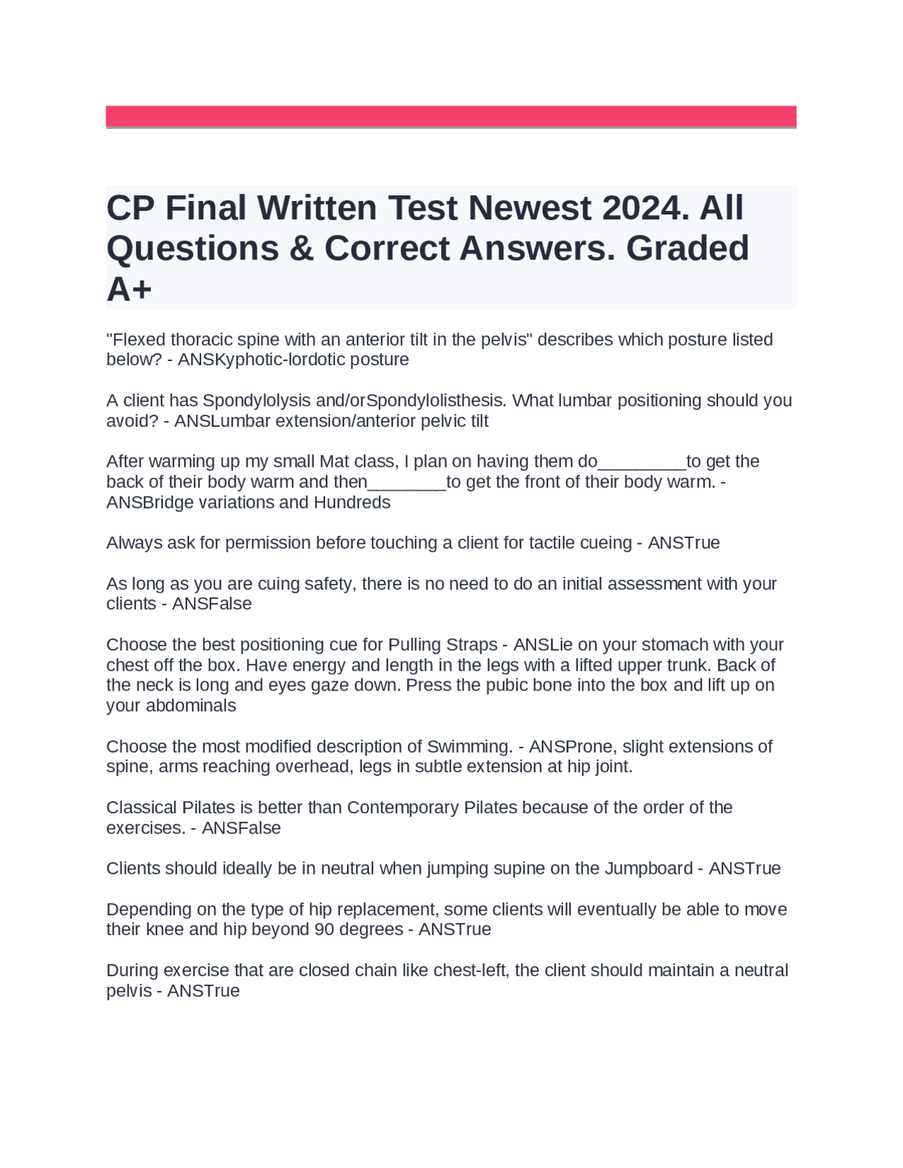 CP Final Written Test Newest 2024. All Questions & Correct Answers ...