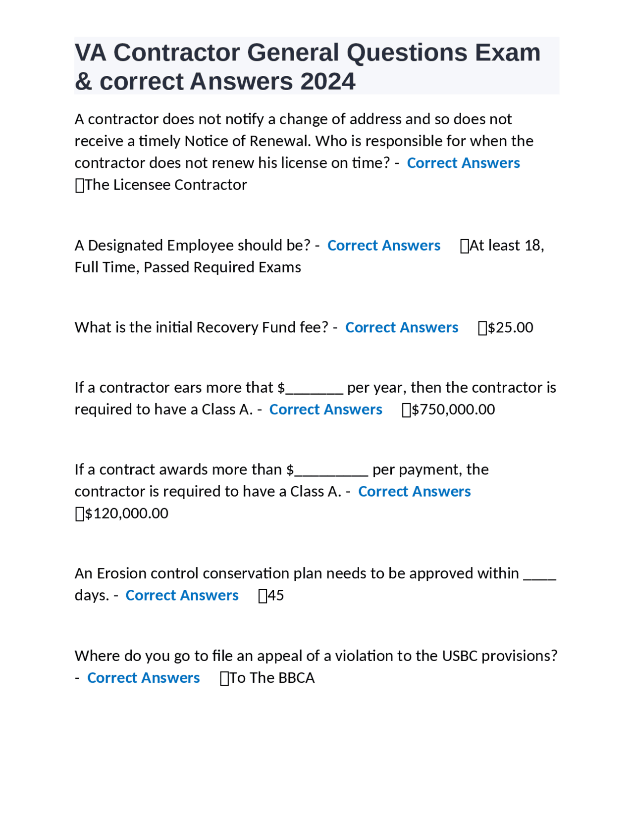 VA Contractor General Questions Exam & correct Answers 2024 | Exams ...
