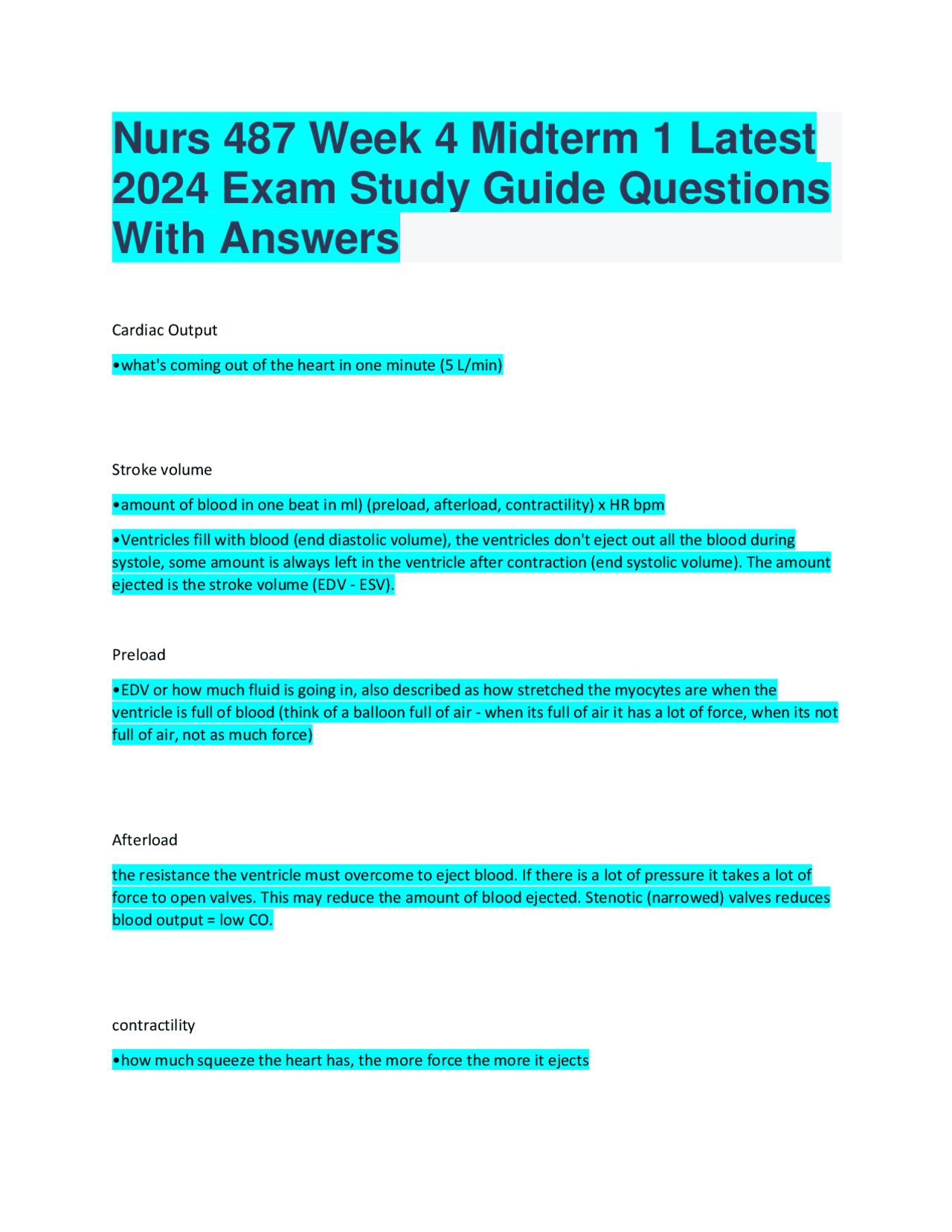 Nurs 487 Week 4 Midterm 1 Latest 2024 Exam Study Guide Questions With ...