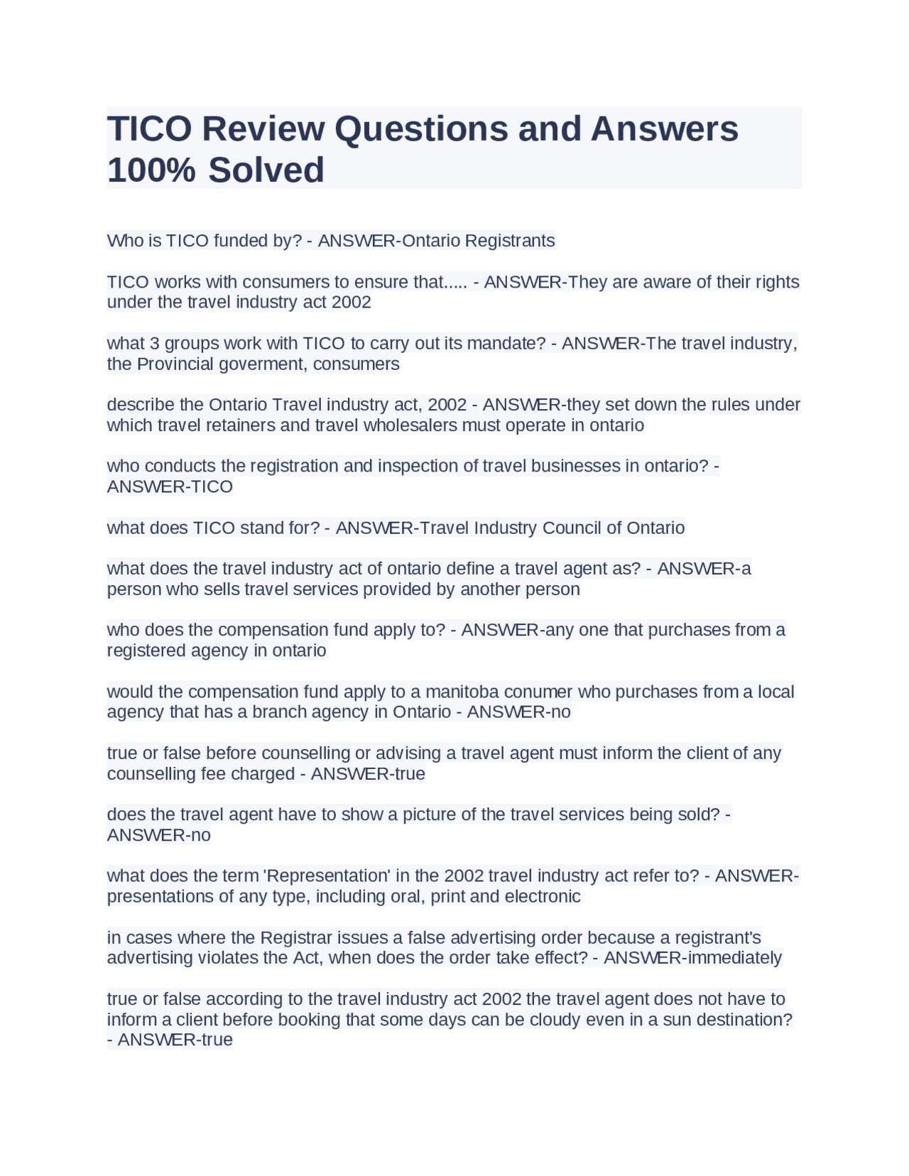 TICO Review Questions and Answers 100% Solved | Exams Transport ...