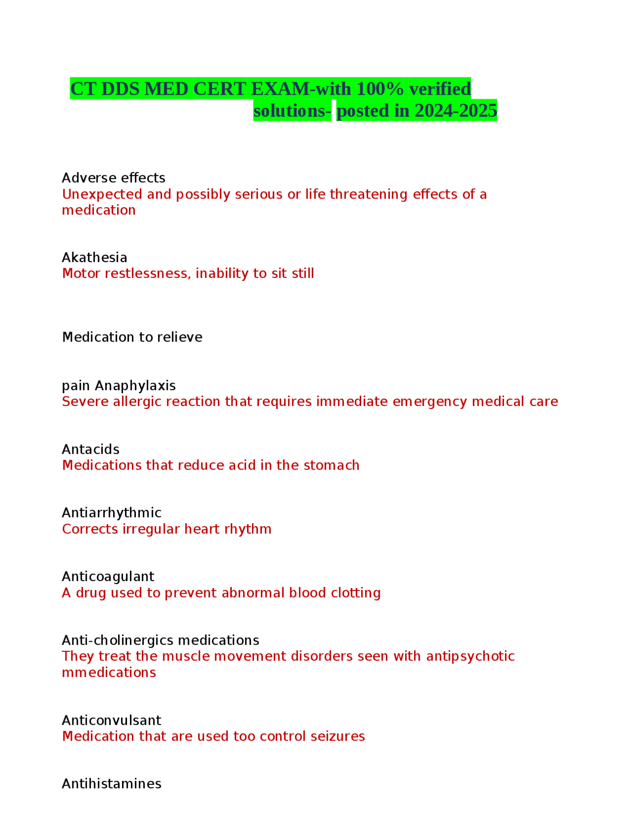 CT DDS MED CERT EXAM-with 100% verified solutions- posted in 2024-2025 ...