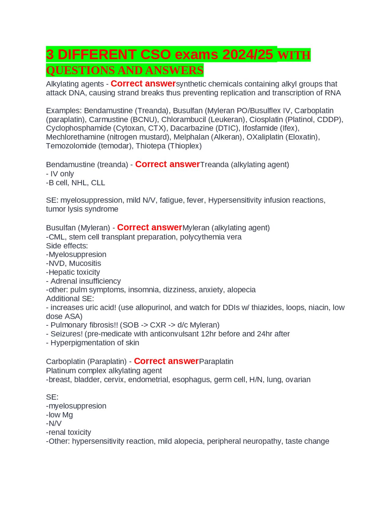 3 Different Cso Exams 202425 With Questions And Answers Exams Nursing Docsity