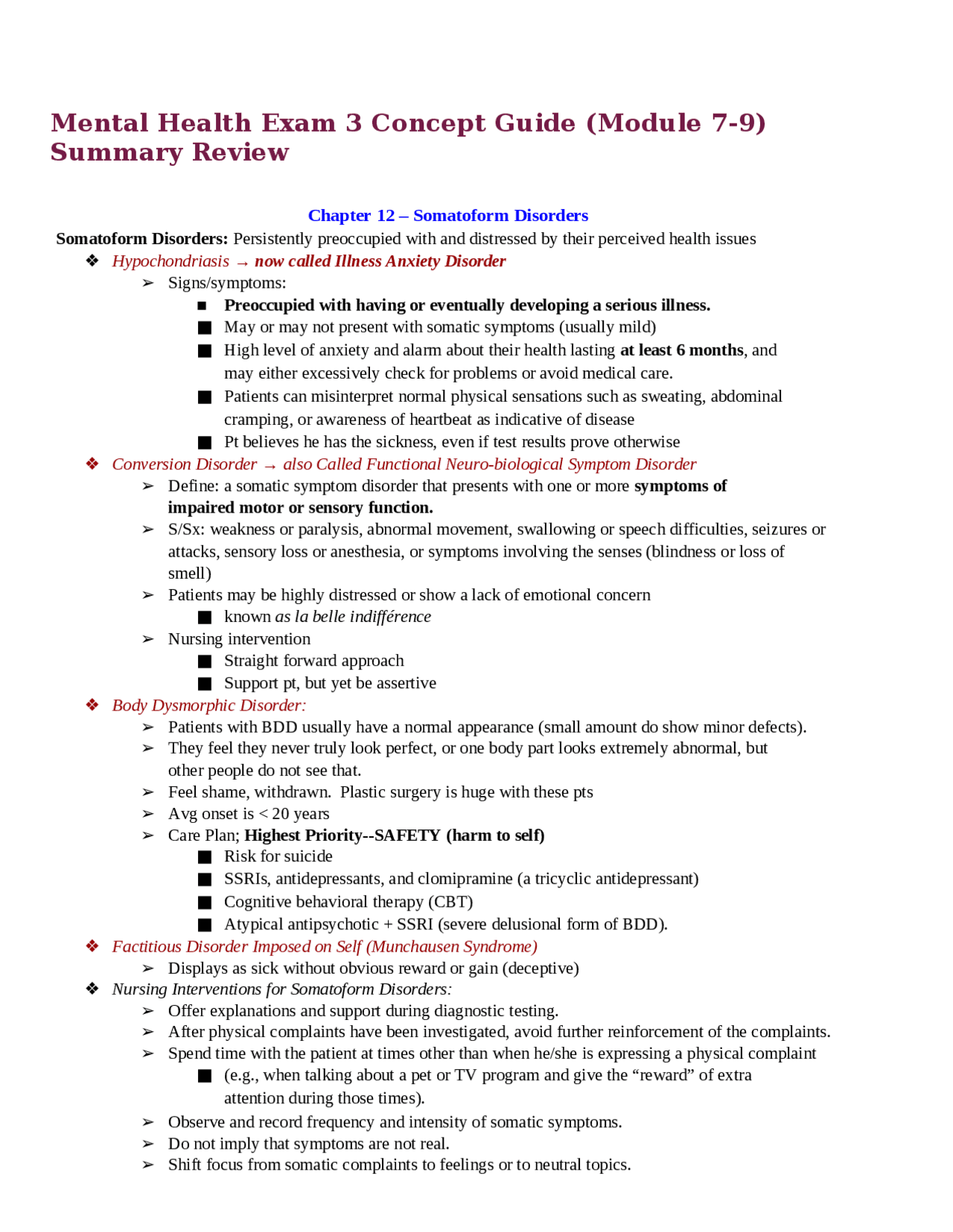 Mental Health Exam 3 Concept Guide (Module 7-9) Summary Review | Study Guides, Projects ...