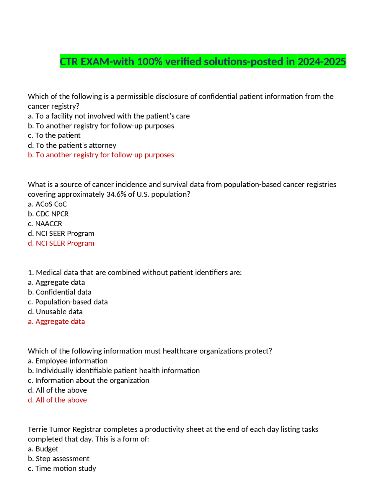 CTR EXAM-with 100% verified solutions-posted in 2024-2025.docx | Exams Advanced Education | Docsity