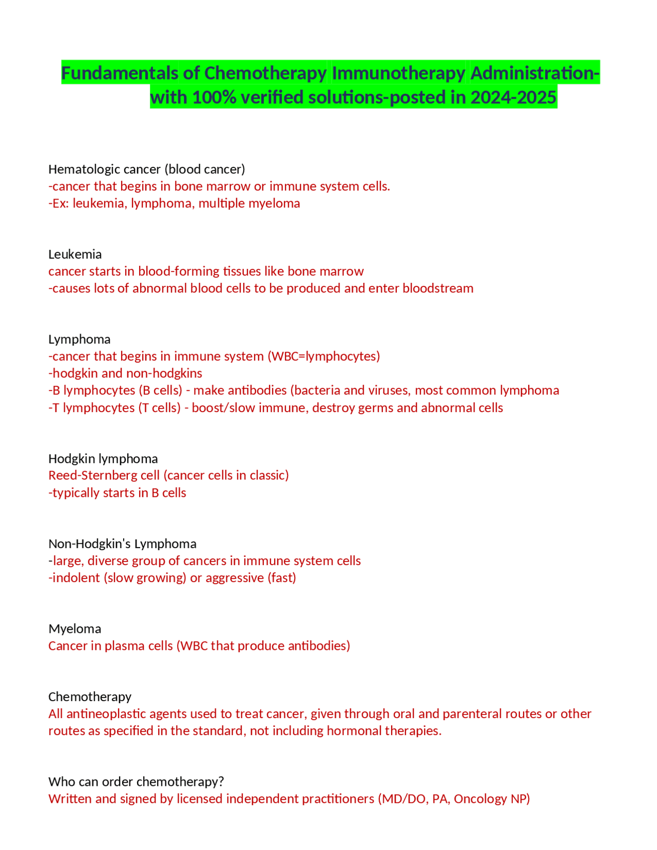 Fundamentals of Chemotherapy Immunotherapy Administration- with 100% ...