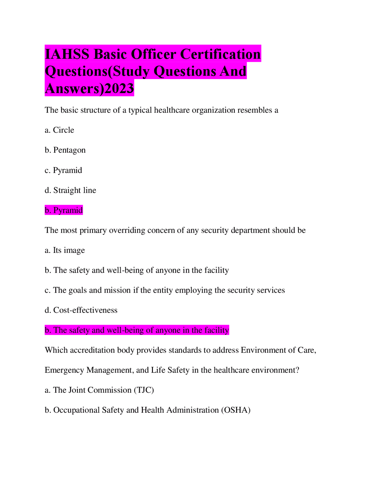 IAHSS Basic Officer Certification Questions (Study Questions And ...