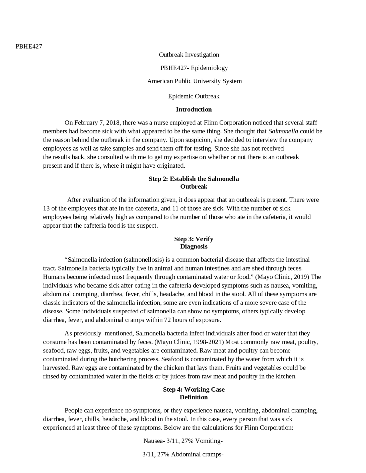 Salmonella Outbreak Investigation at Flinn Corporation | Lecture notes ...