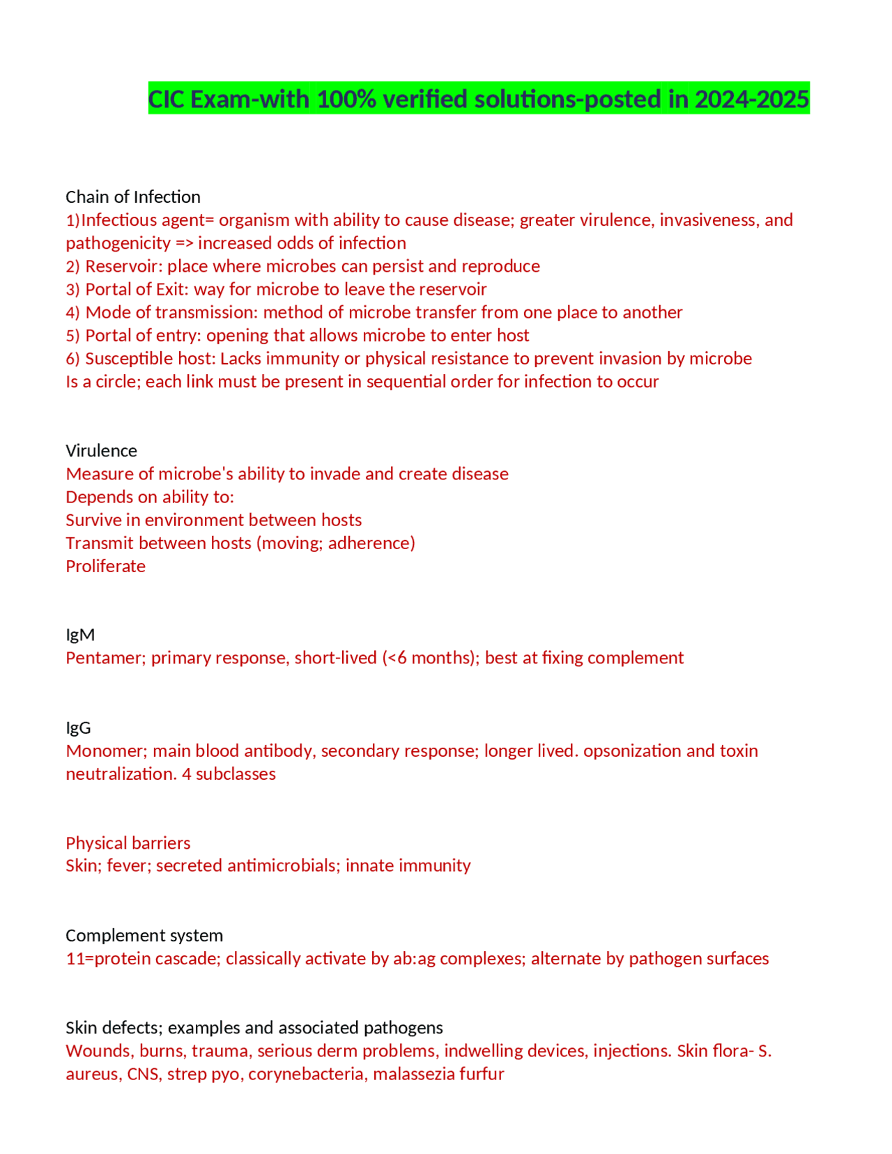 CIC Exam-with 100% verified solutions-posted in 2024-2025.docx | Exams ...