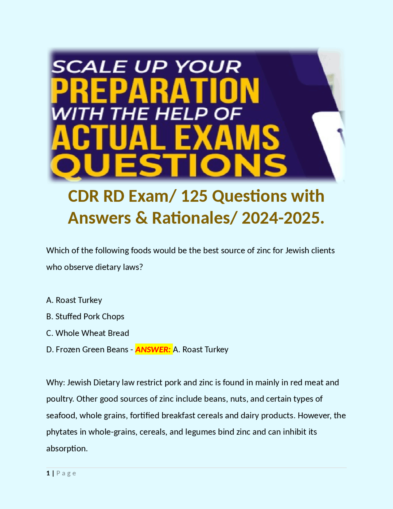 CDR RD Exam/ 125 Questions with Answers & Rationales/ 2024-2025 ...