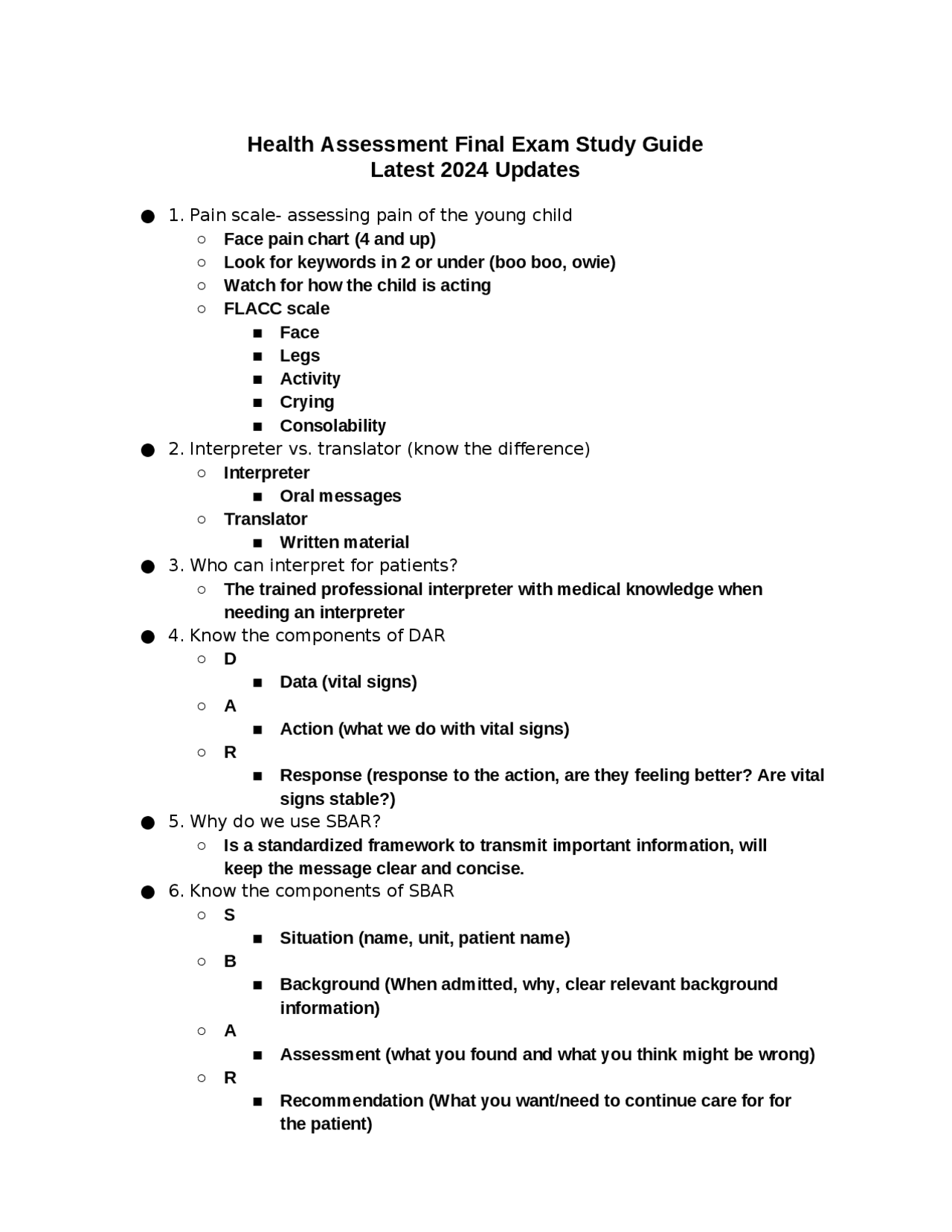 Health Assessment Final Exam Study Guide Latest 2024 Updates | Study ...