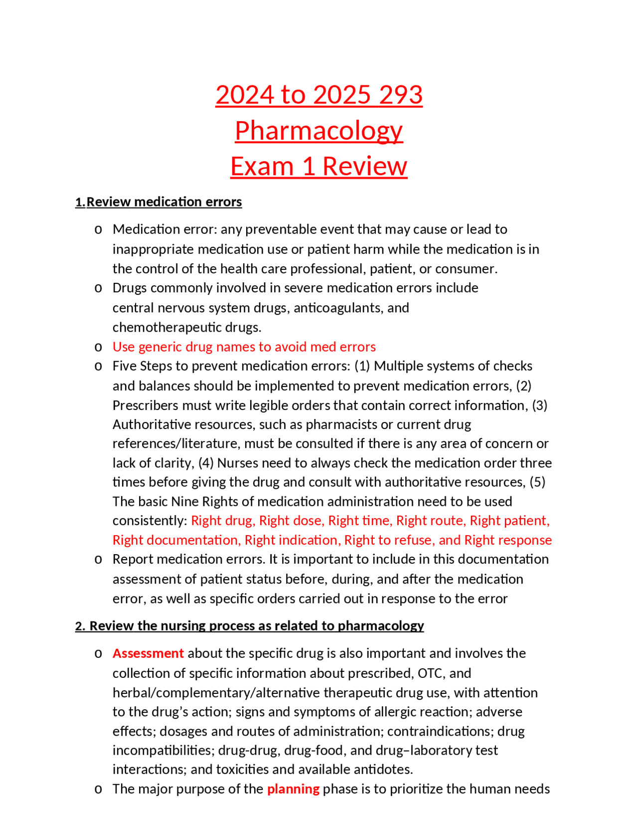 2024 to 2025 293 Pharmacology Exam 1 Review | Study notes Pharmacology ...