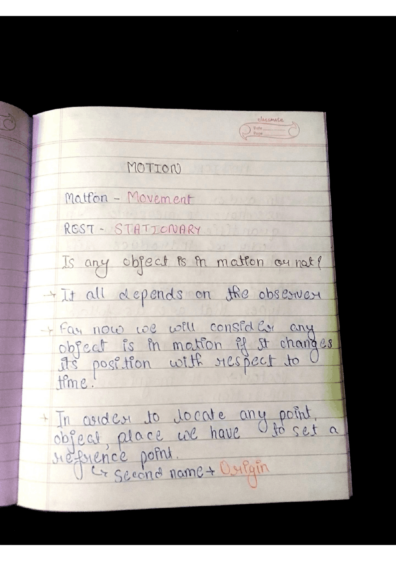 Class 9 physics notes of motion chapter | Study notes Physics | Docsity