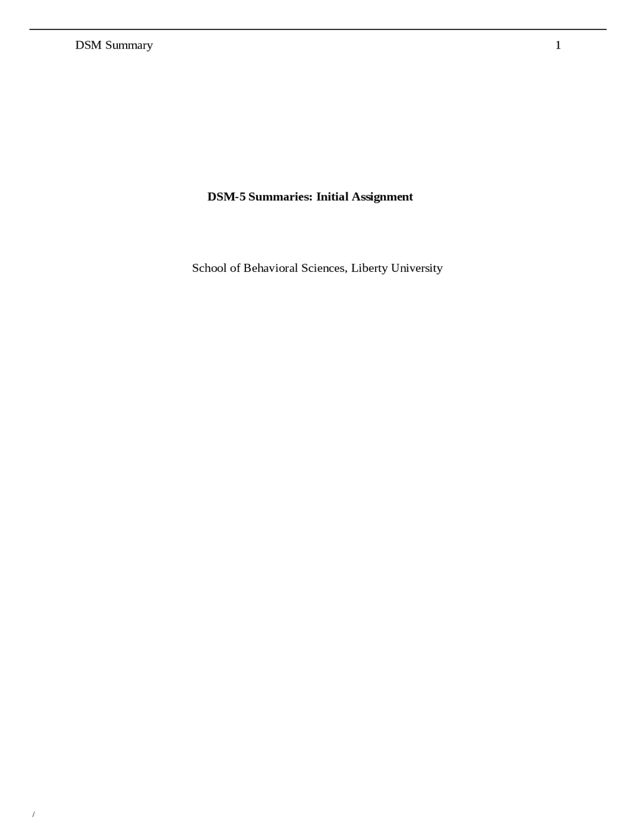 COUC 546 DSM-5 Summaries: Initial Assignment | Assignments Psychology | Docsity