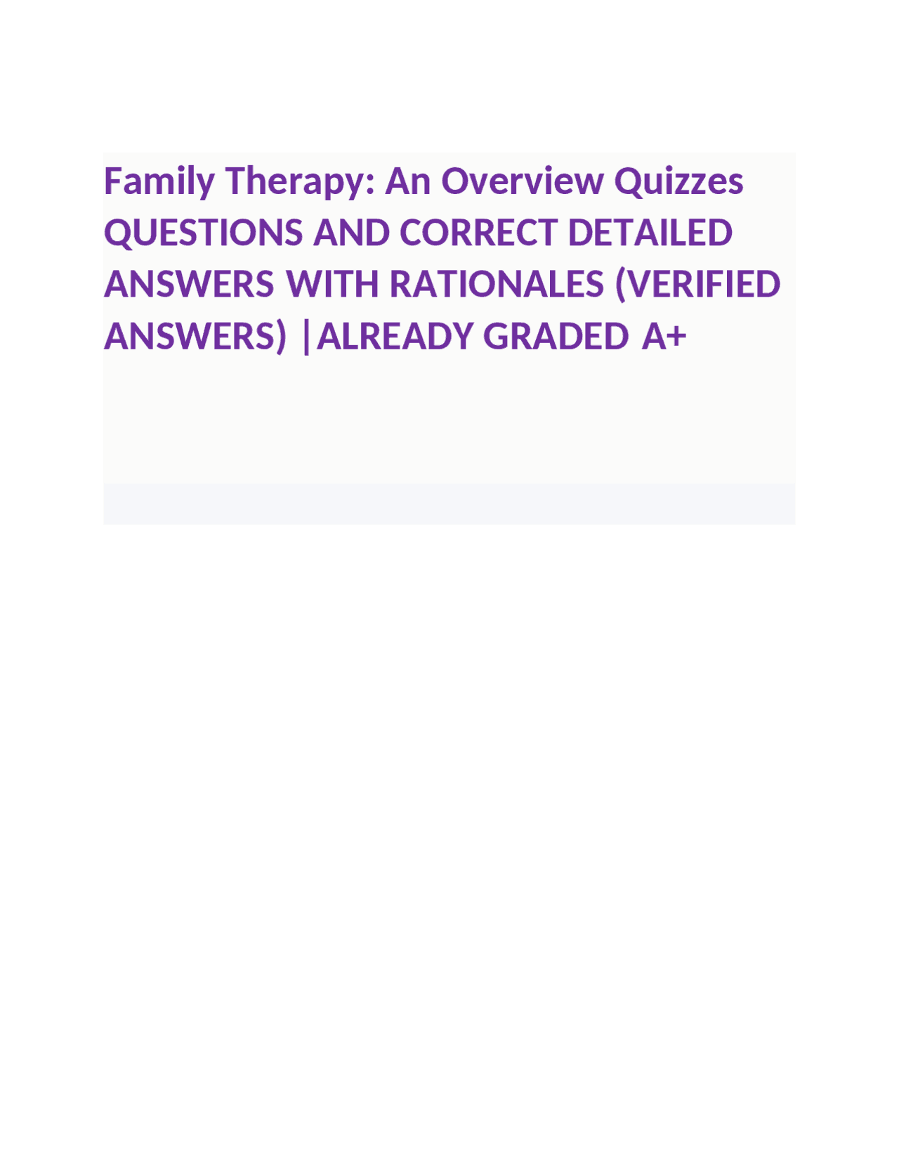 Family Therapy: An Overview Quizzes QUESTIONS AND CORRECT DETAILED ...