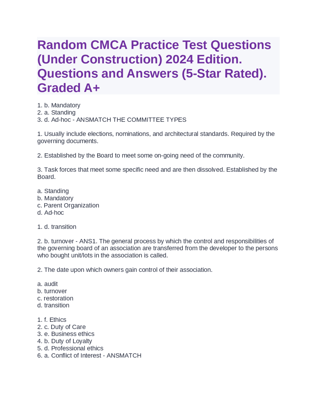 Random CMCA Practice Test Questions (Under Construction)2024. Questions ...