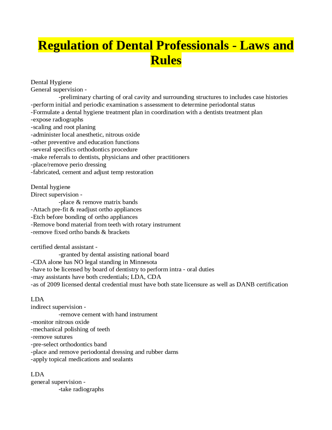 Regulation of Dental Professionals - Laws and Rules | Exams Dentistry ...