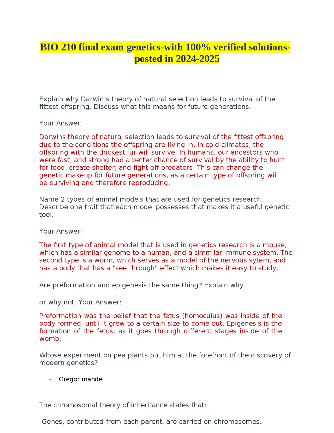 BIO 210 final exam genetics-with 100% verified solutions- posted in ...