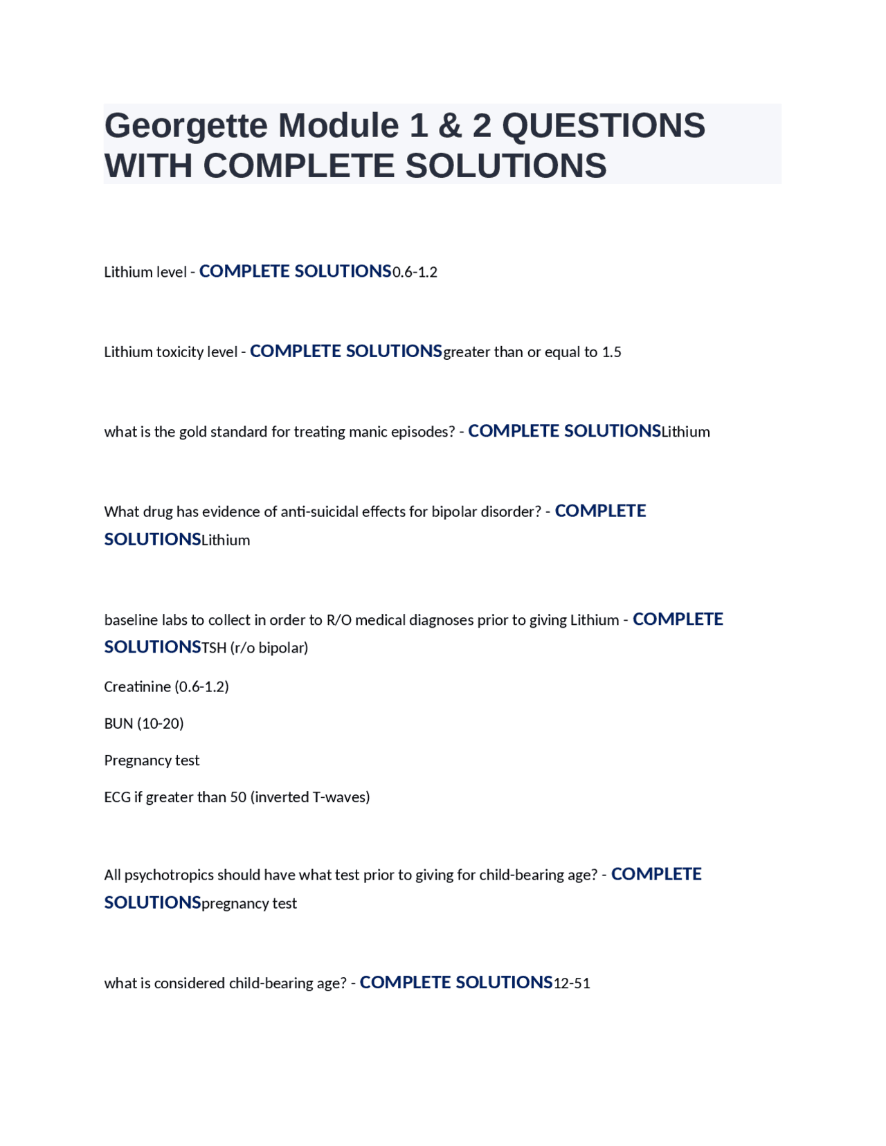 Georgette Module 1 & 2 QUESTIONS WITH COMPLETE SOLUTIONS | Exams ...