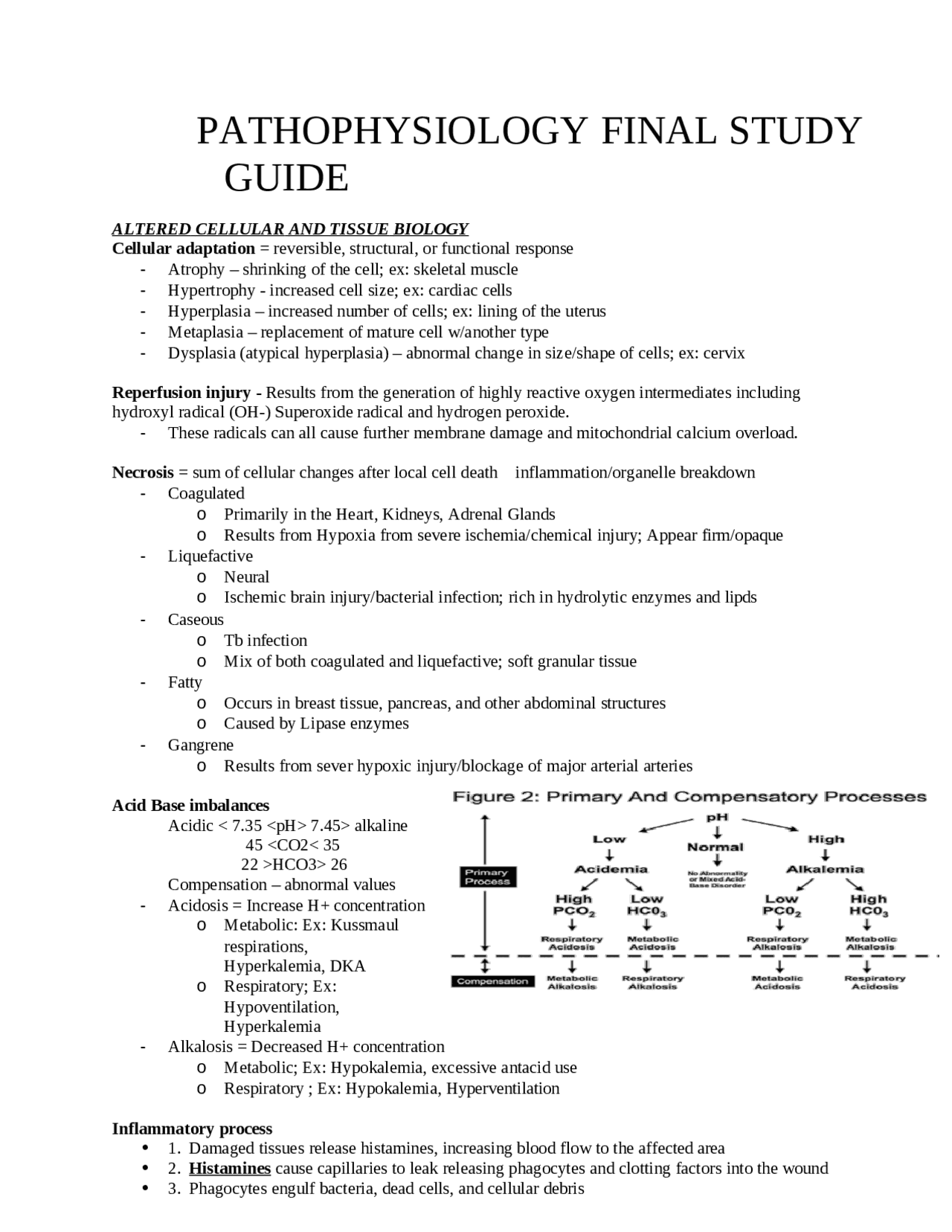 PATHOPHYSIOLOGY FINAL STUDY GUIDE | Study Guides, Projects, Research Pathophysiology | Docsity