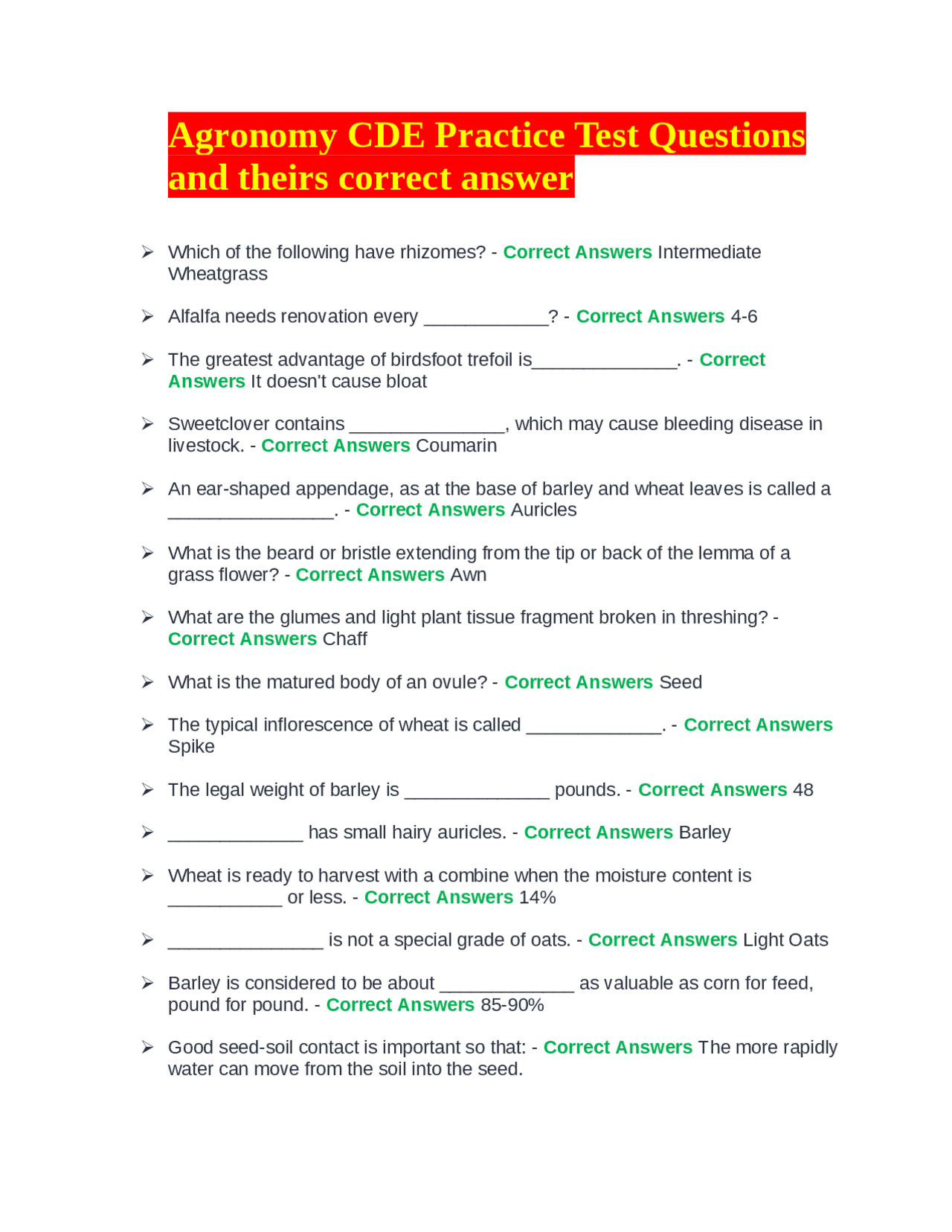 Agronomy CDE Practice Test Questions and theirs correct answer | Exams ...