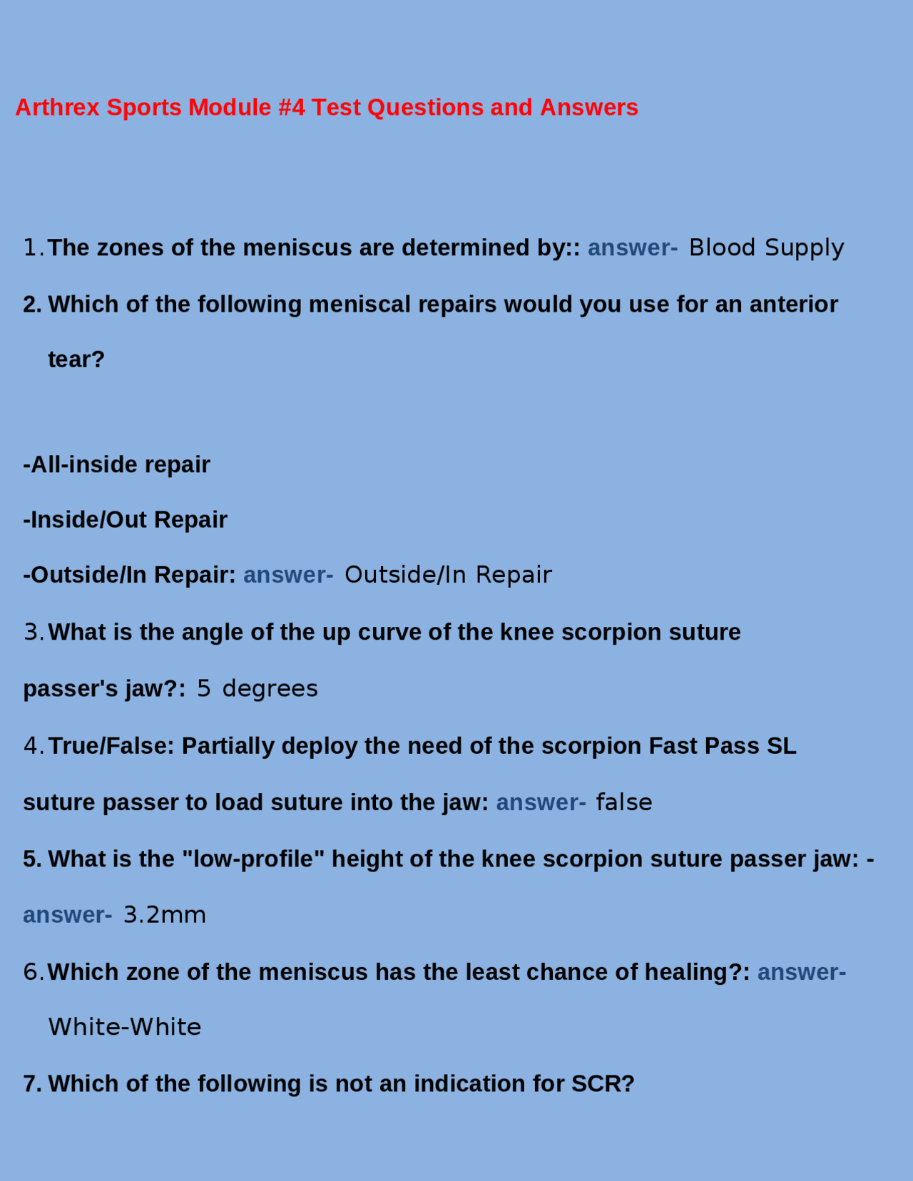 Arthrex Sports Module #4 Test Questions and Answers | Exams Sports ...