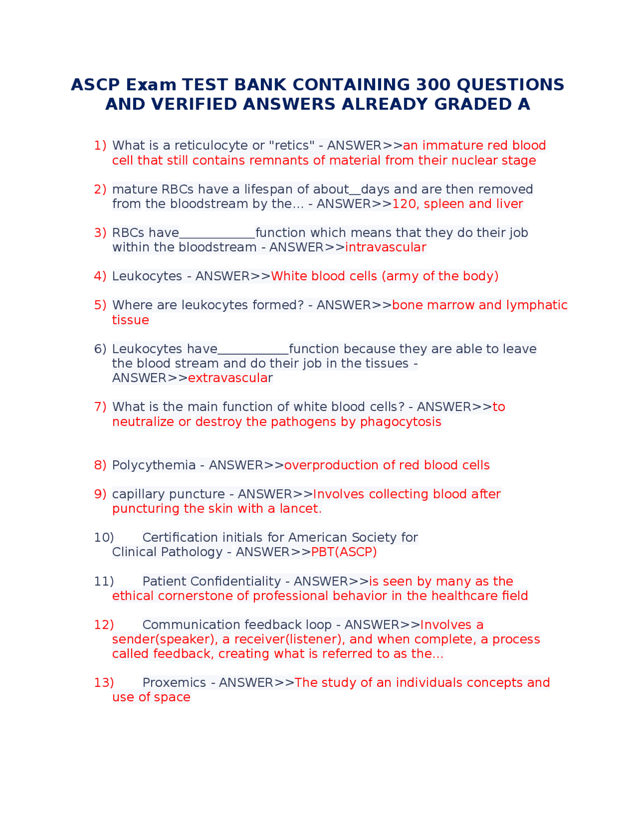 ASCP Exam TEST BANK CONTAINING 300 QUESTIONS AND VERIFIED ANSWERS ...