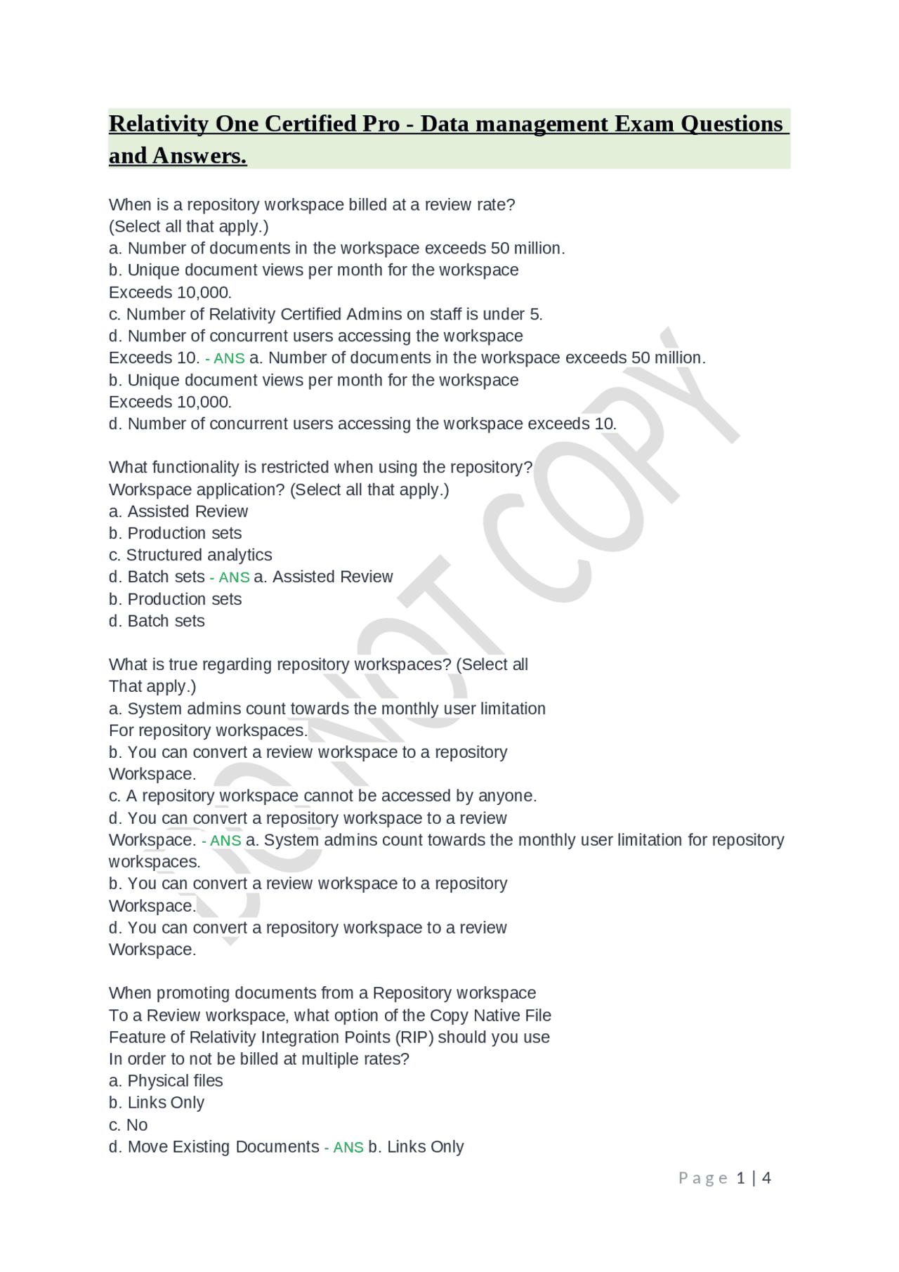 Relativity One Certified Pro - Data management Exam Questions and Answers. | Exams Production ...