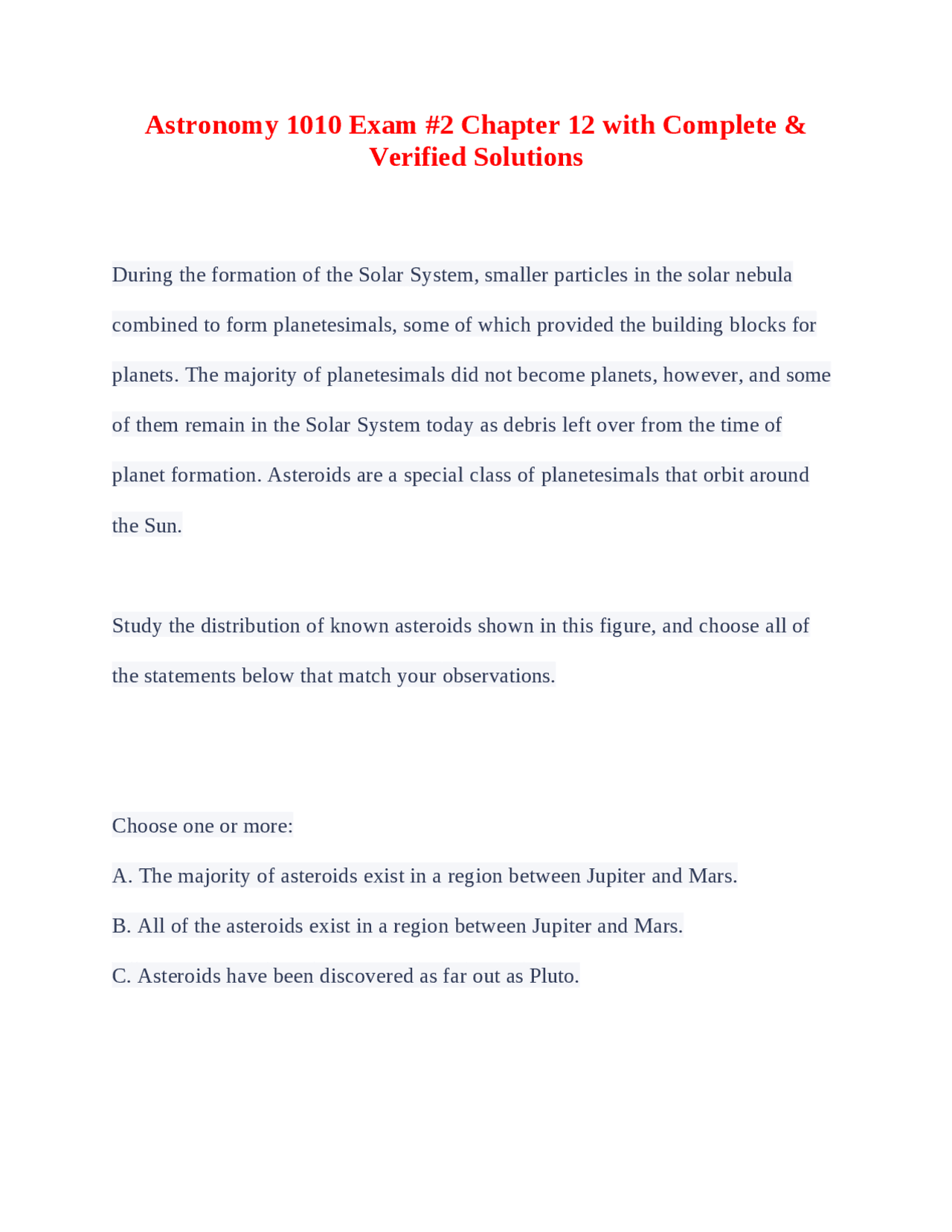 Astronomy 1010 Exam #2 Chapter 12 with Complete & Verified Solutions | Exams Astronomy | Docsity