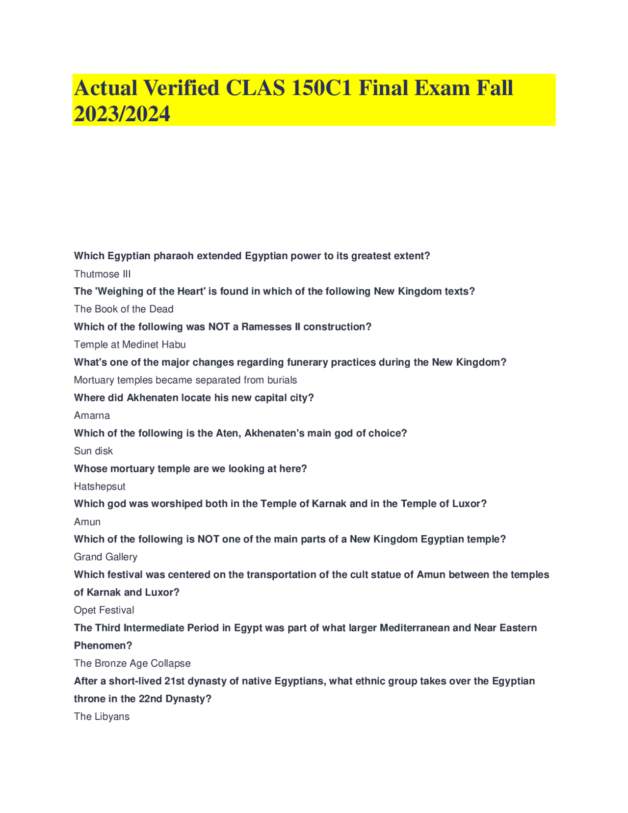 Actual Verified CLAS 150C1 Final Exam Fall 2023/2024 | Exams History ...