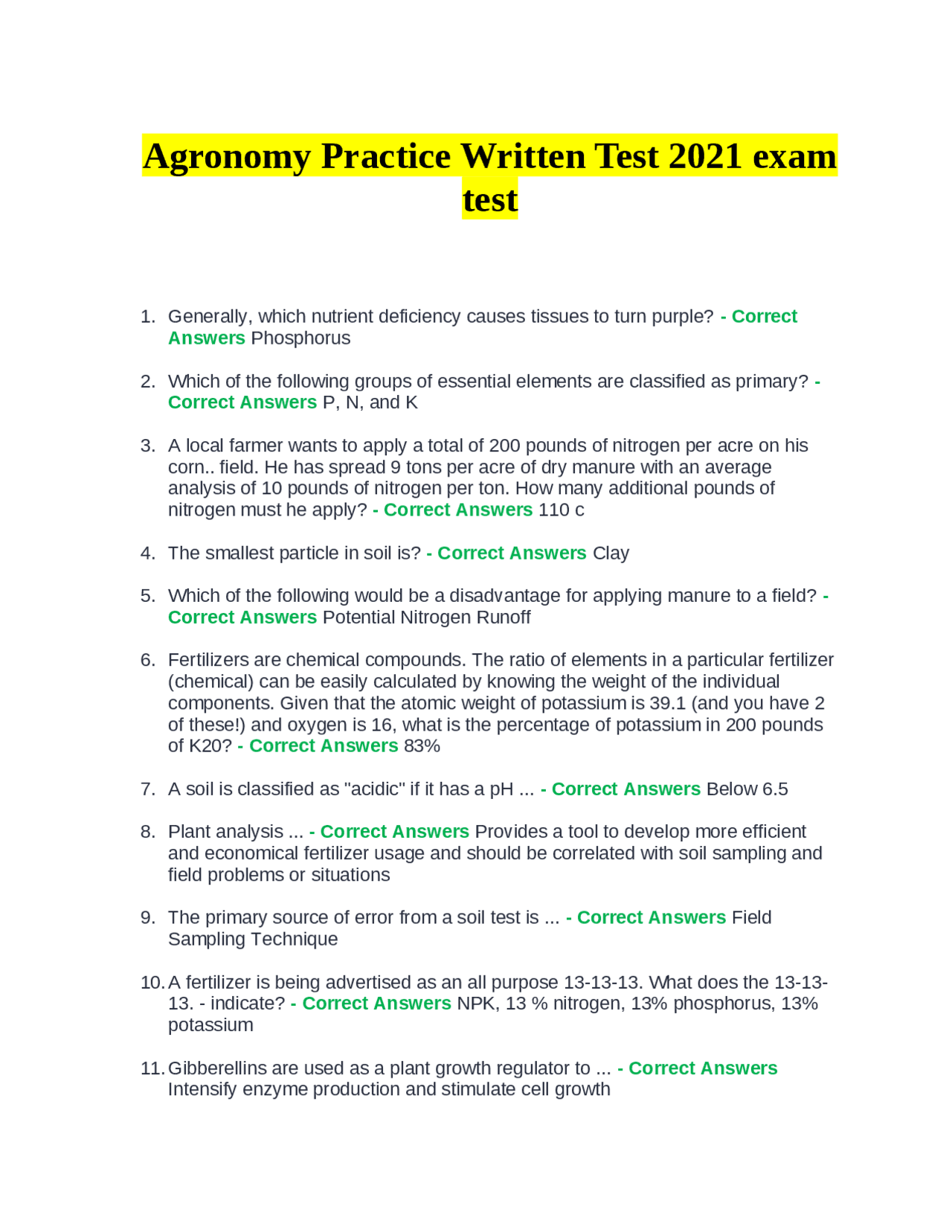 Agronomy Practice Written Test 2021 exam test | Exams Agricultural ...