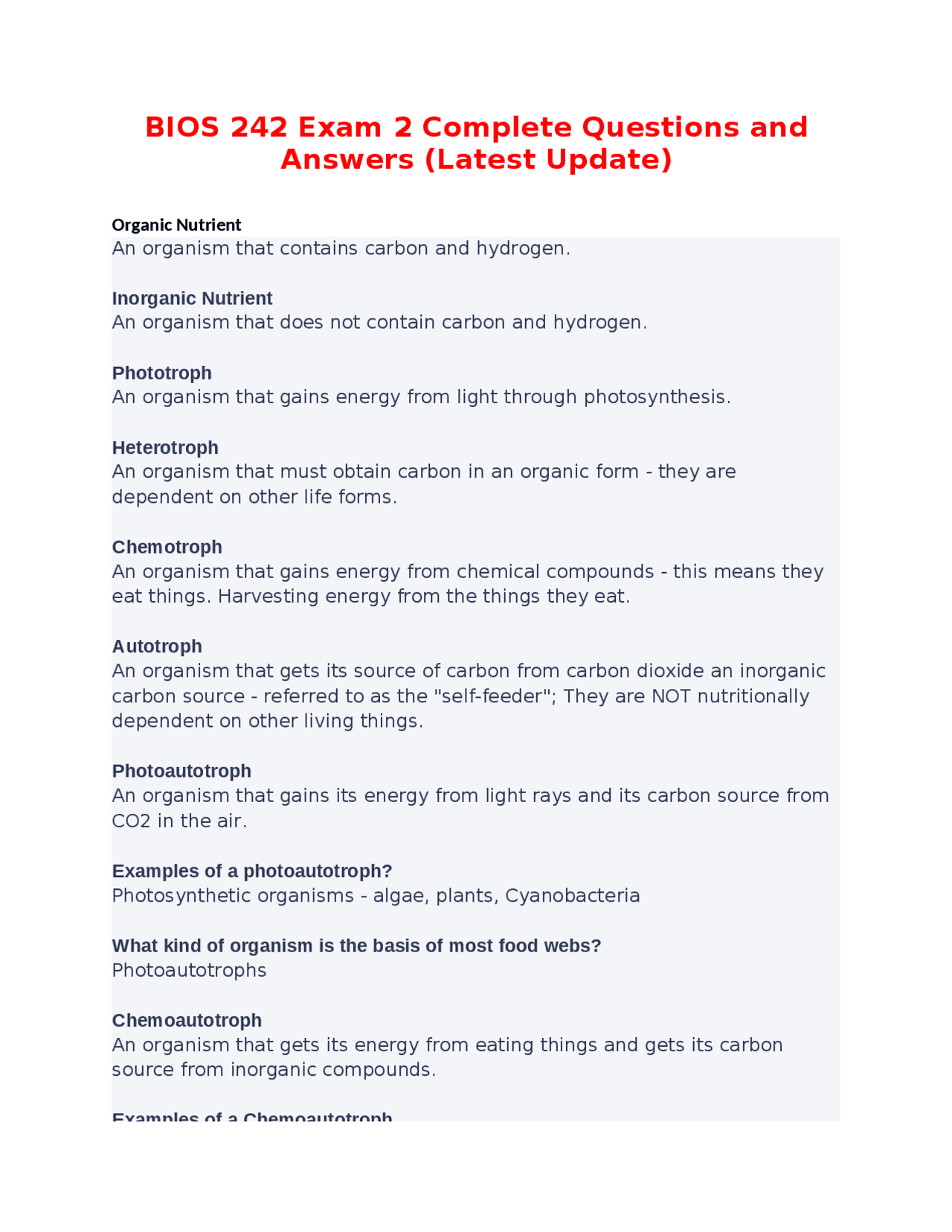 BIOS 242 Exam 2 Complete Questions and Answers (Latest Update) | Exams ...