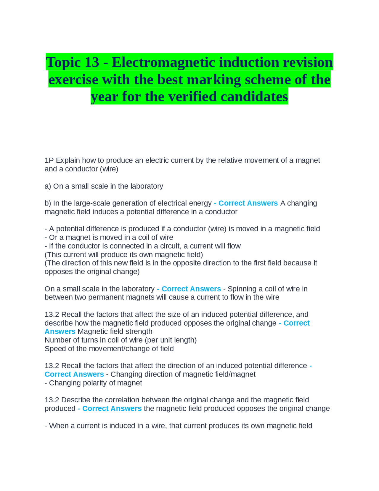 Topic 13 - Electromagnetic induction revision exercise with the best ...