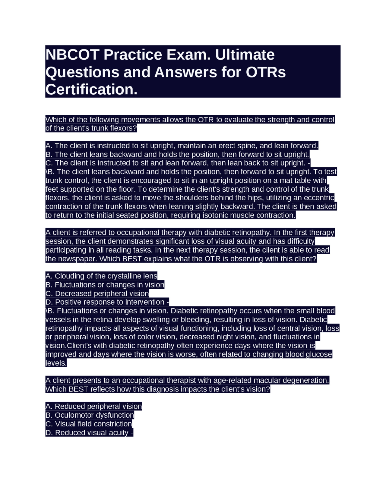 NBCOT Practice Exam. Ultimate Questions and Answers for OTRs ...