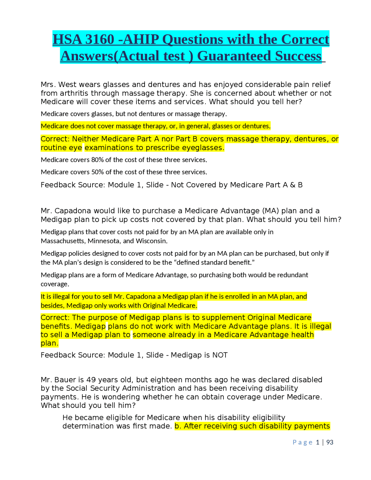 HSA 3160 -AHIP Questions with the Correct Answers(Actual test ...