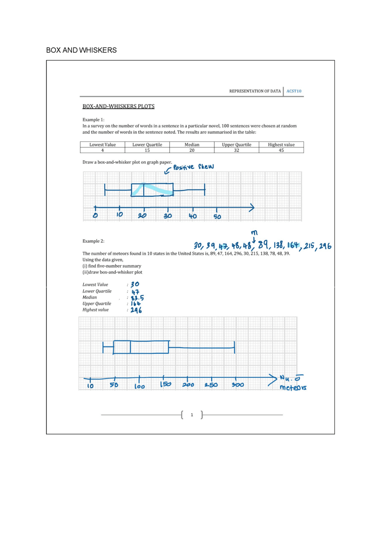 Box And Whiskers - Statistics | Exercises Mathematics | Docsity