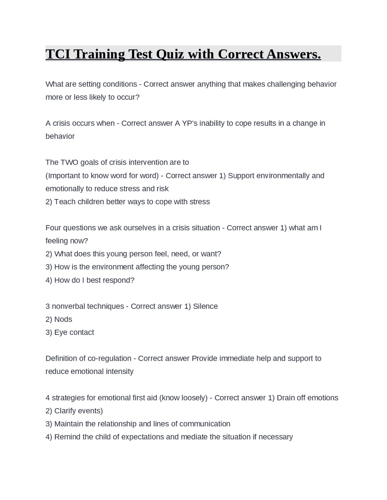 TCI Training Test Quiz with Correct Answers. | Exams Training and ...