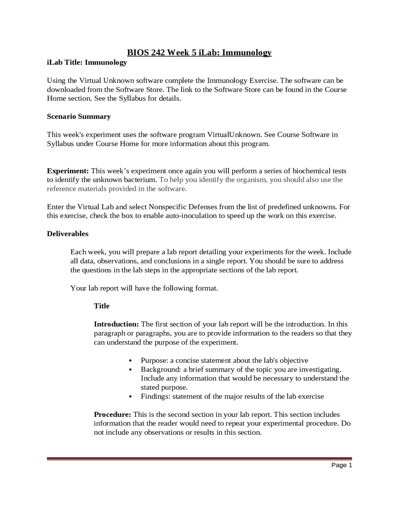 BIOS 242 Week 5 iLab Immunology | Study notes Nursing | Docsity