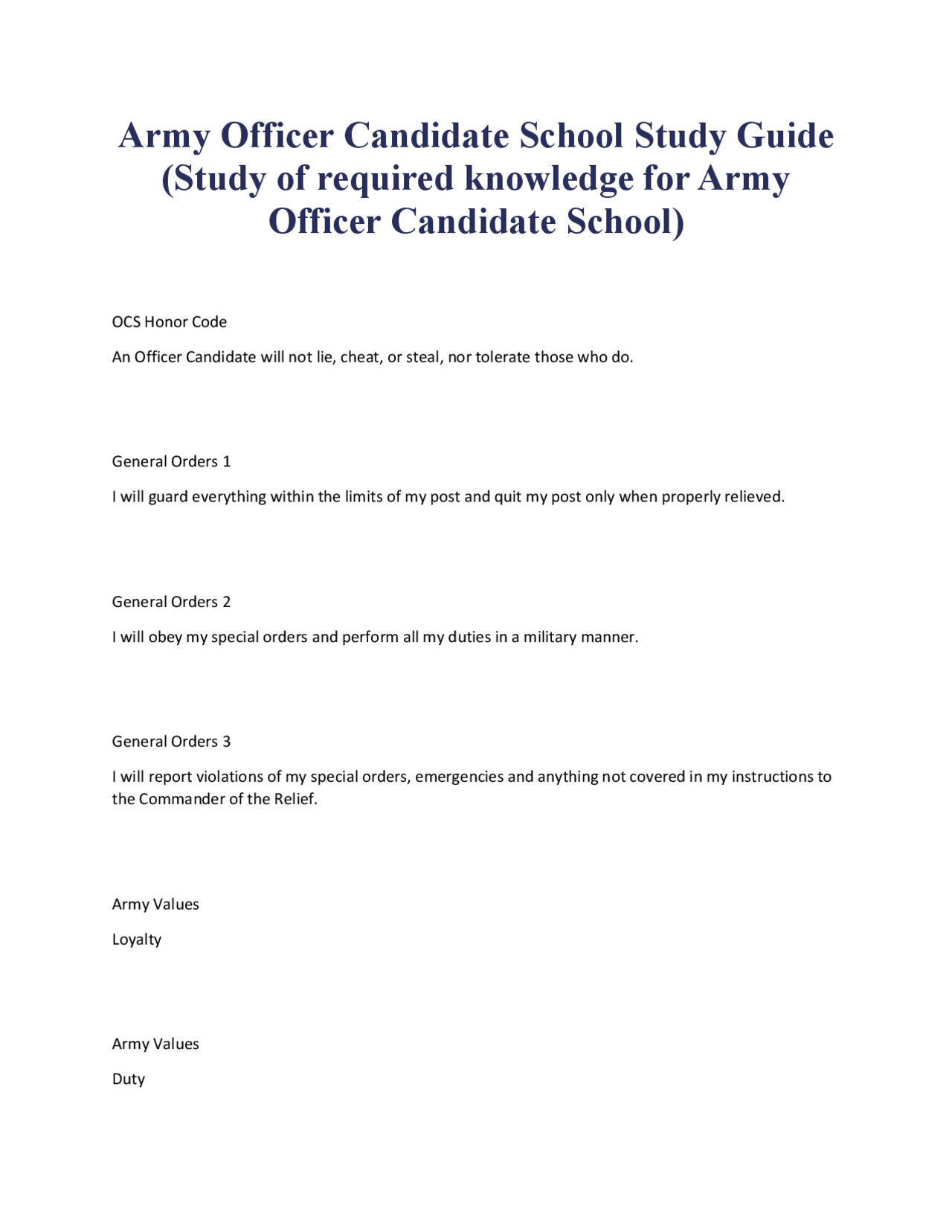 Army Officer Candidate School Study Guide (Study of required knowledge ...