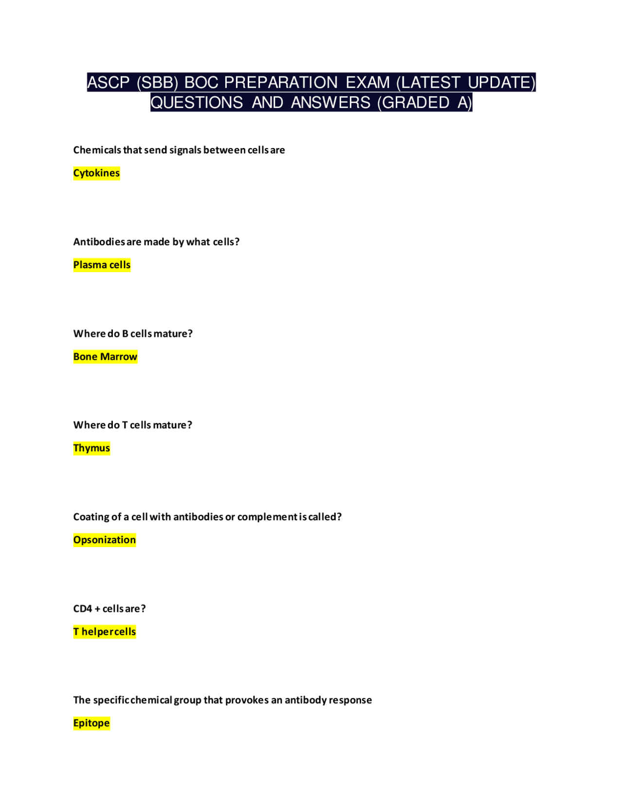 ASCP (SBB) BOC PREPARATION EXAM (LATEST UPDATE) QUESTIONS AND ANSWERS ...