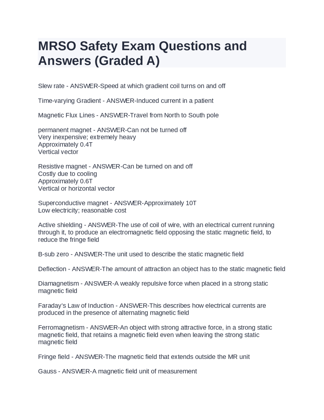 MRSO Safety Exam Questions and Answers (Graded A) | Exams Workplace ...