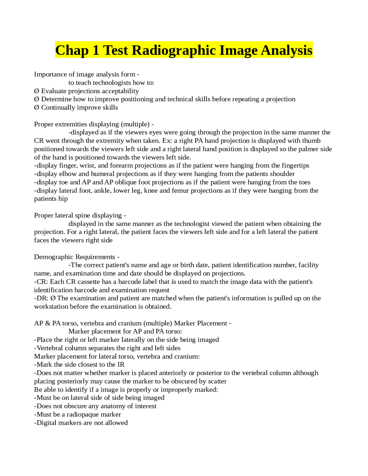 Chap 1 Test Radiographic Image Analysi | Exams Radiography | Docsity
