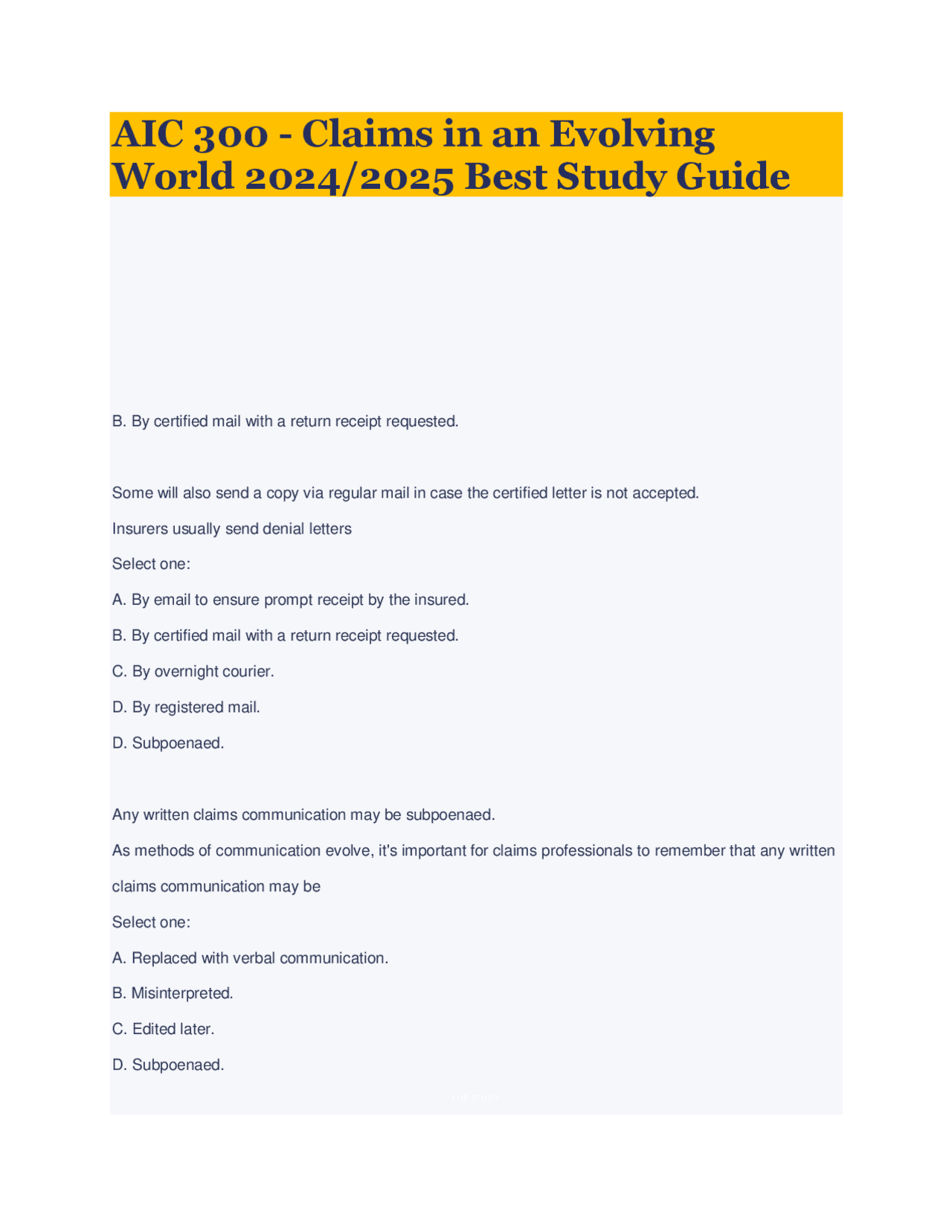 AIC 300 - Claims in an Evolving World 2024/2025 Best Study Guide ...