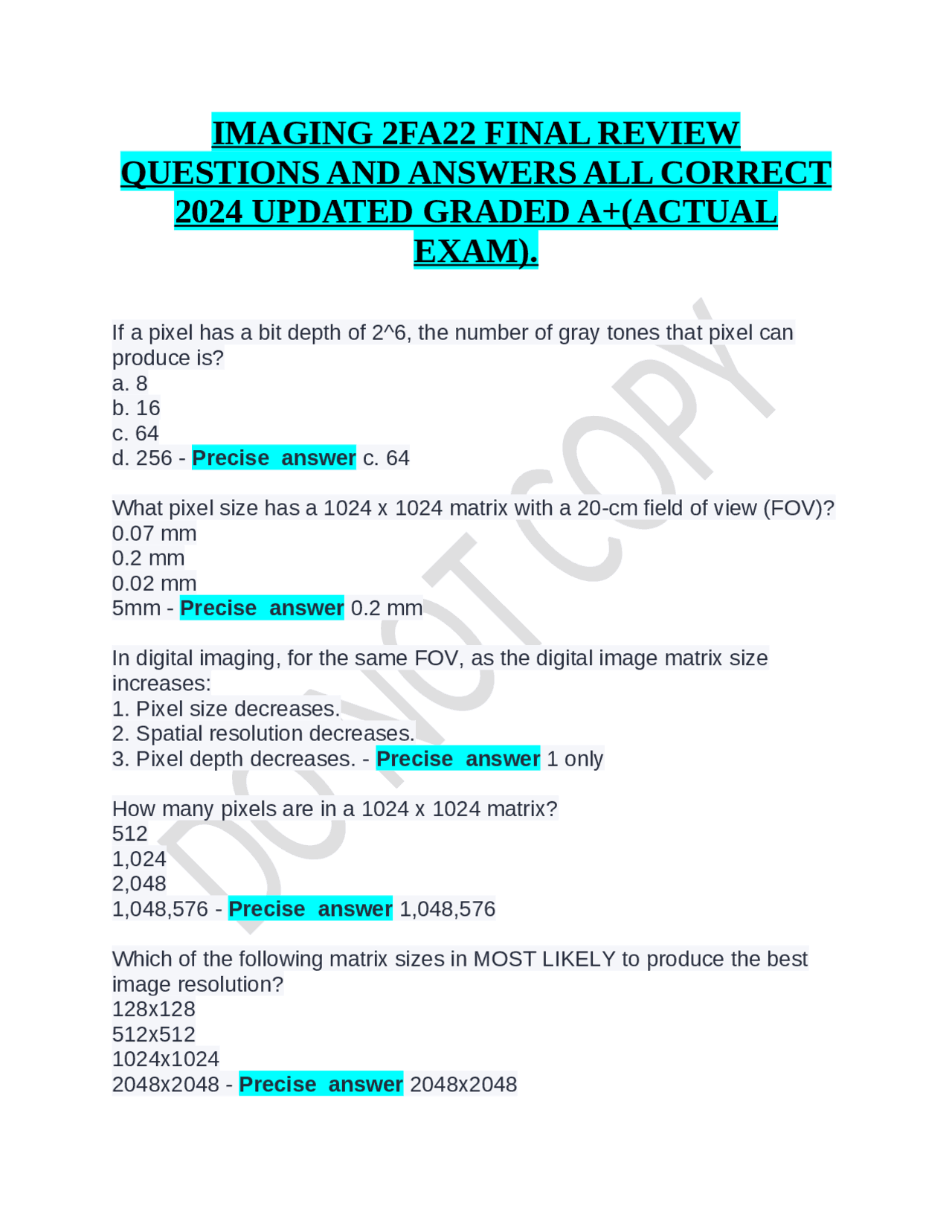 Digital Image Processing and Analysis | Exams Magnetic Resonance Imaging (MRI) | Docsity